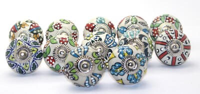 12 X Ceramic Kitchen Cabinet Door Drawer Knob Pulls Embossing ...