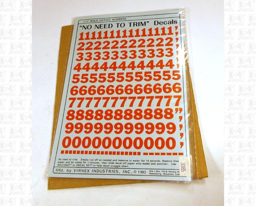 Virnex HO Decals Orange 1/2 Inches Bold Gothic Number Set 3085 | eBay