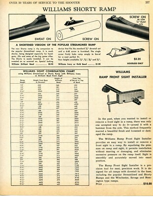 1968 Print Ad of Williams Rifle Shorty Ramp Chart, Front Sight ...