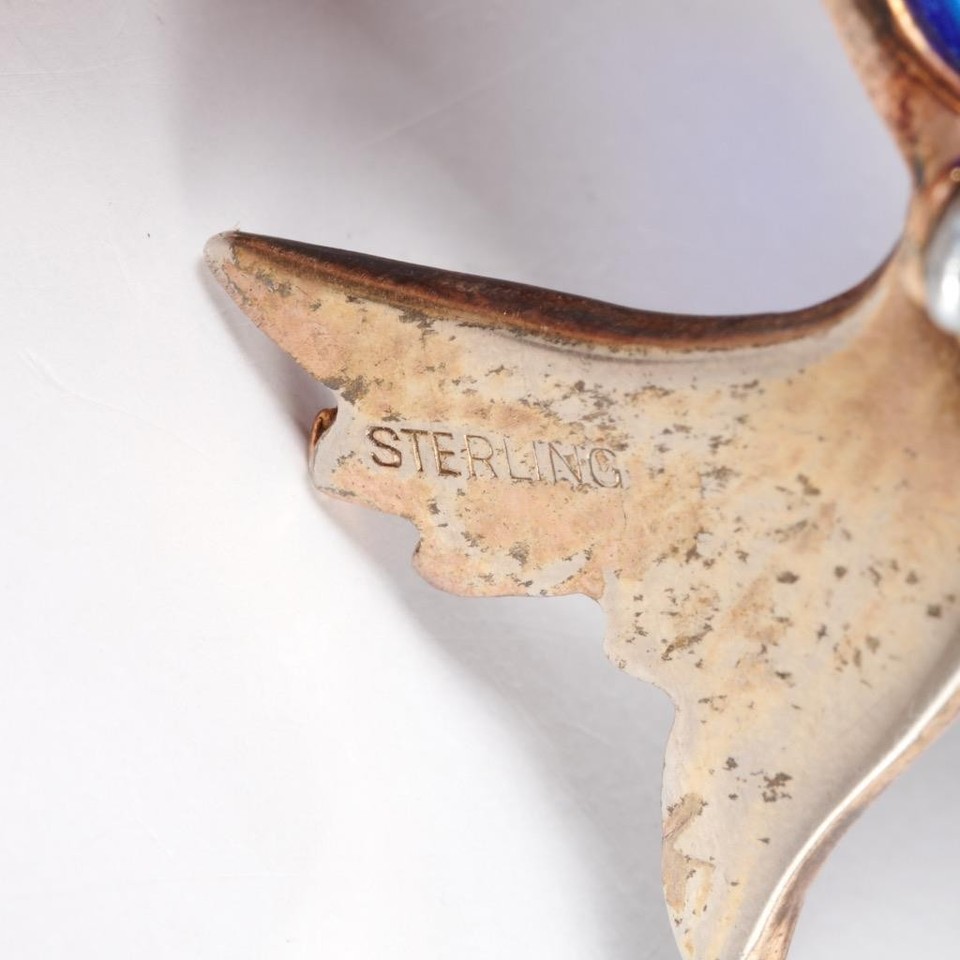 Vintage Sterling Silver Fish Brooch Pair Rhinestone Gem Jelly Belly ...