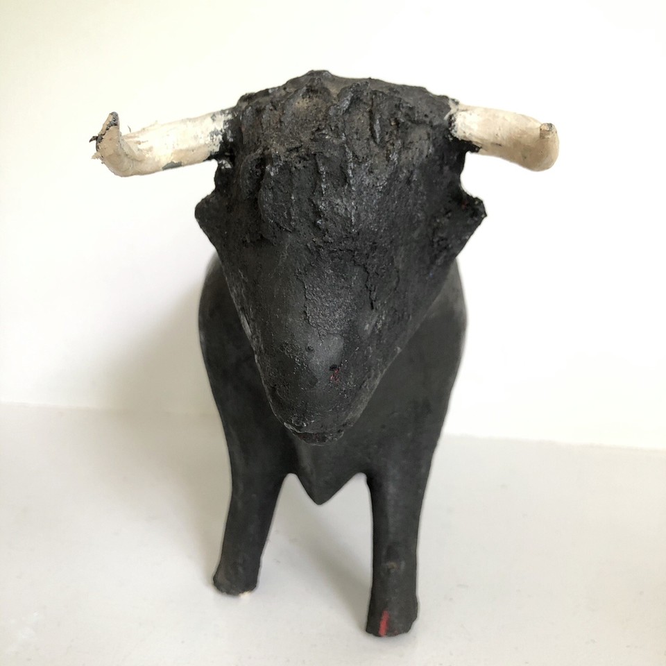 Bull Statue Folk Art 13” Paper Mache Modernist Figurine Bullfighting ...