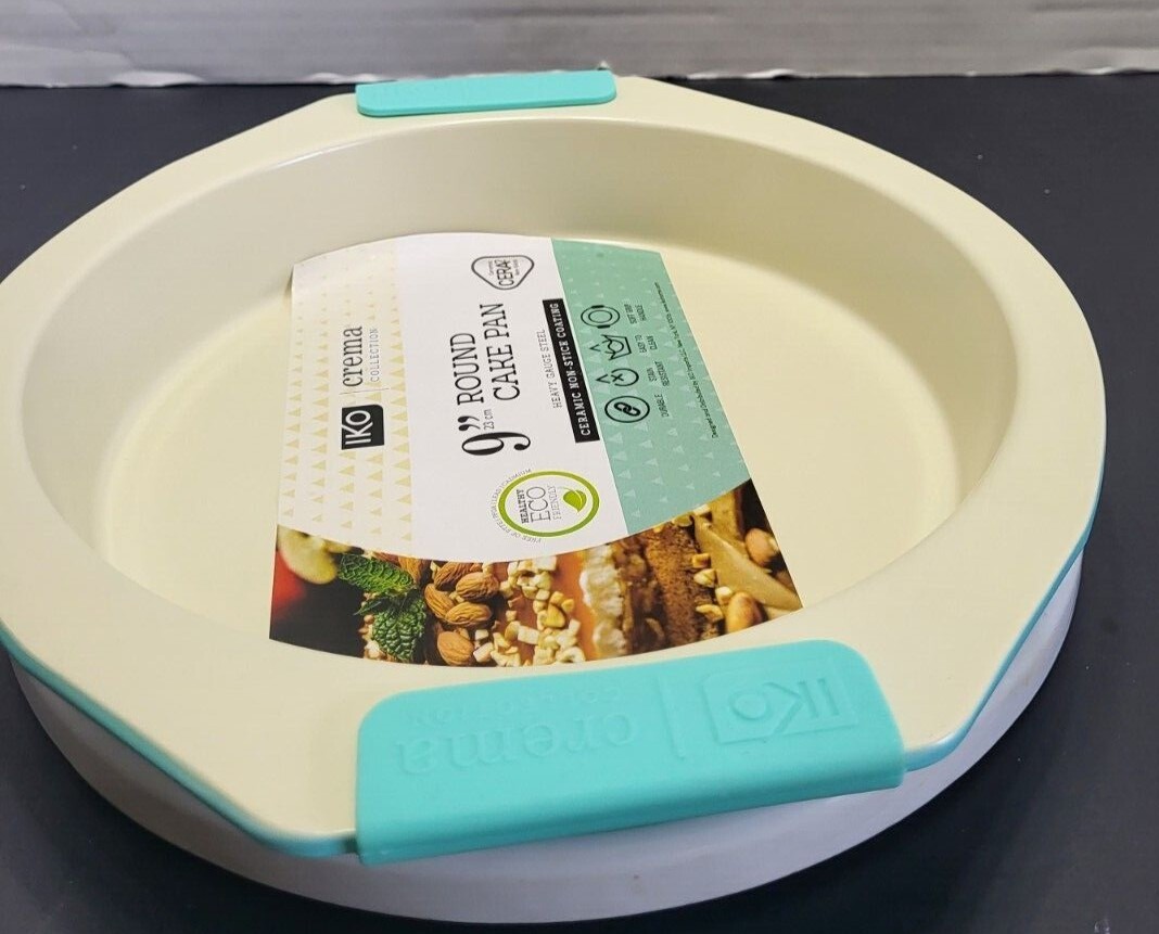 IKO Crema Collection 9” Round Ceramic Non-stick Turquoise Baking Cake ...