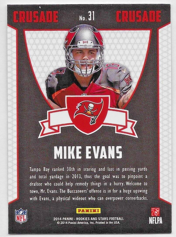 2014 Panini Rookies & Stars #31 Mike Evans Rookie Crusade Blue RC Tampa ...