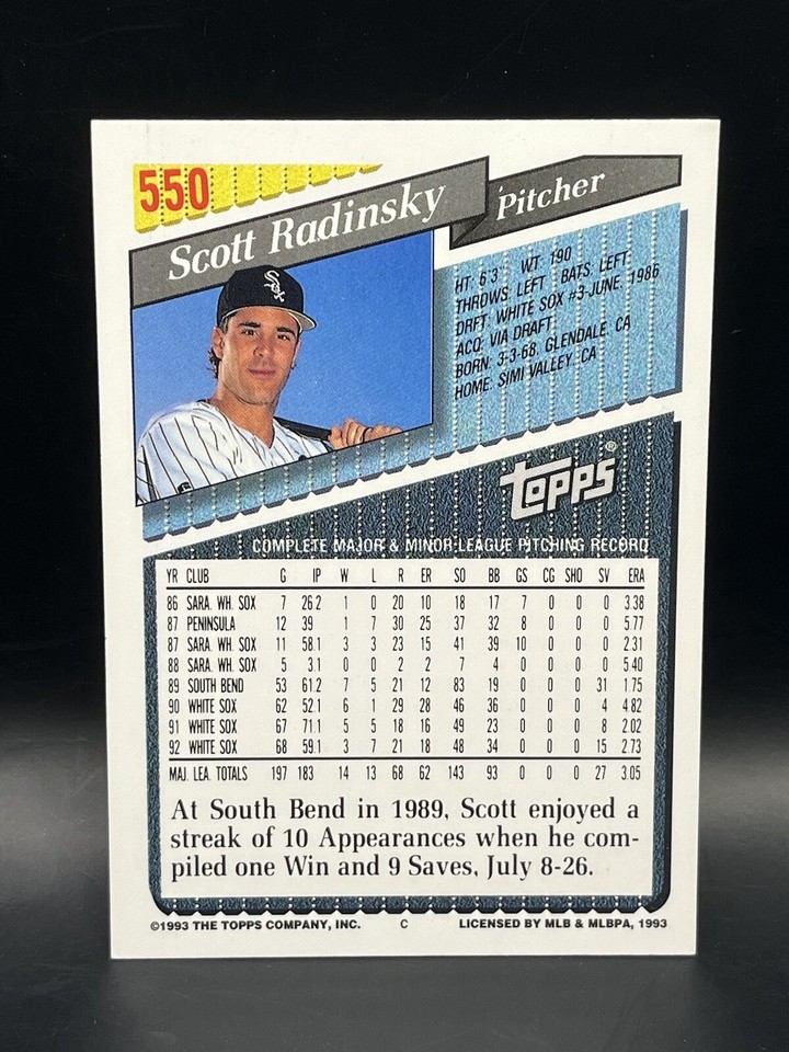 1993 Topps Gold #550 Scott Radinsky Chicago White Sox Baseball card | eBay