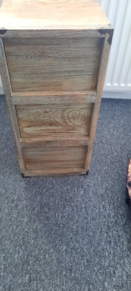 Three-drawer wooden storage chest with a natural finish | eBay UK