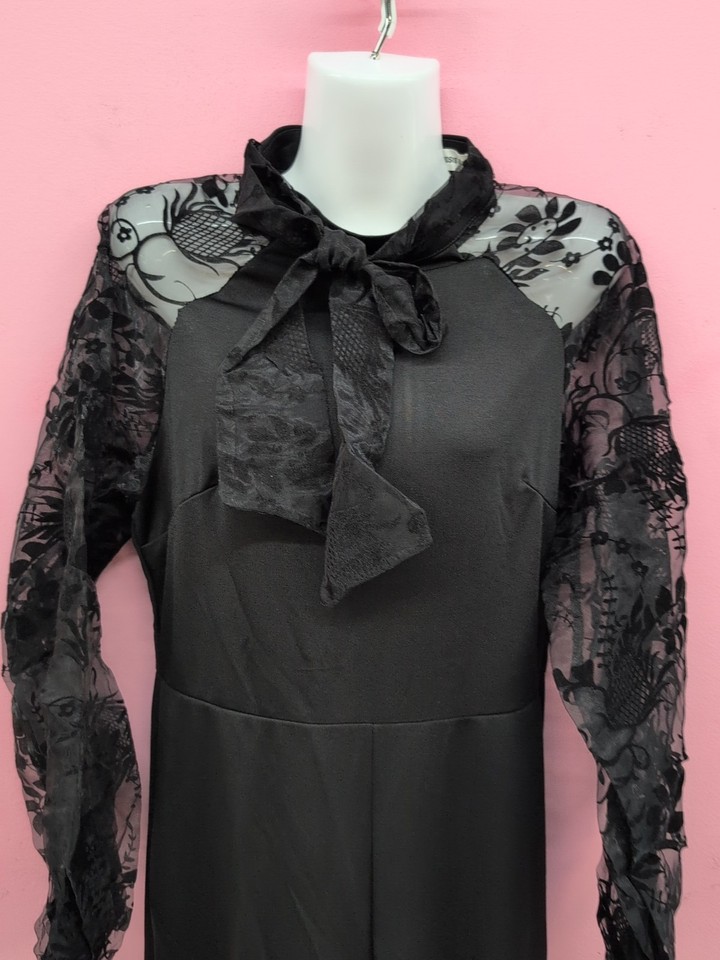 Metamorphosis Girl Long Sleeve High Neck Tie Long Pleated Maxi Dress XL Black | eBay