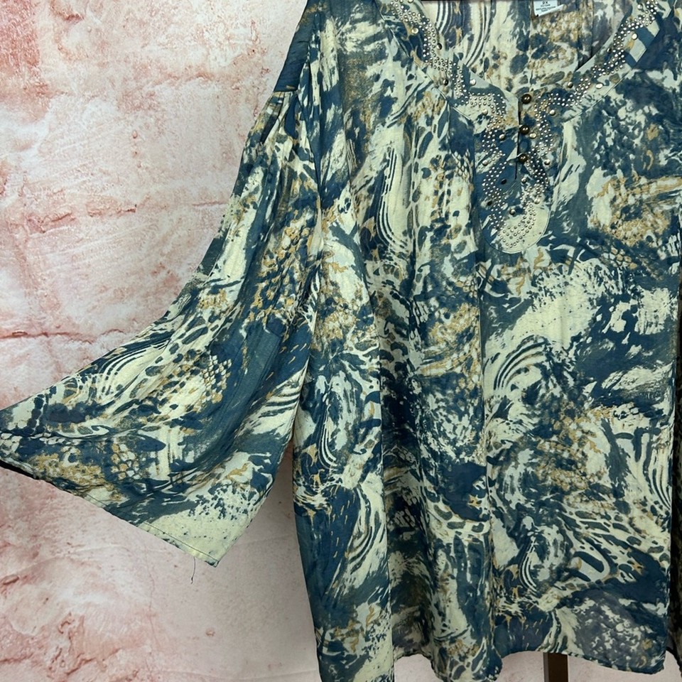 CATHERINES artisan glam tunic top size 2X boho embellished earth tones ...