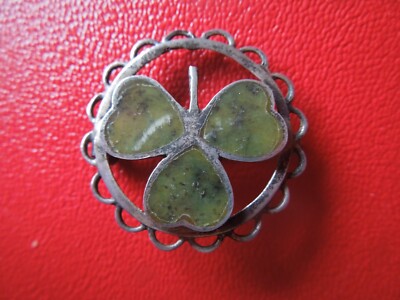 J6709 VTG IRISH STERLING SILVER STONE INLAY LUCKY CLOVER SEE DESCRIP | eBay