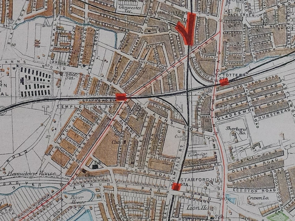 1896 MAP STREET PLAN LONDON TOTTENHAM STAMFORD HILL FINSBURY PARK FEVER ...