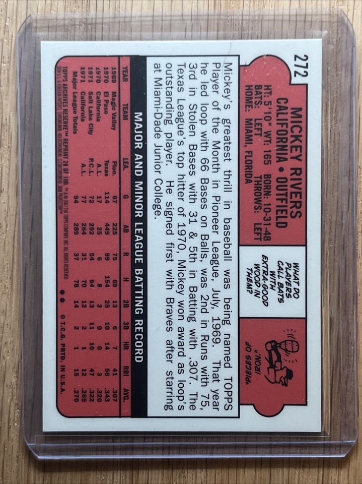 2001 Topps Archives Refractor -Mickey Rivers Angels 1972 #272 | eBay
