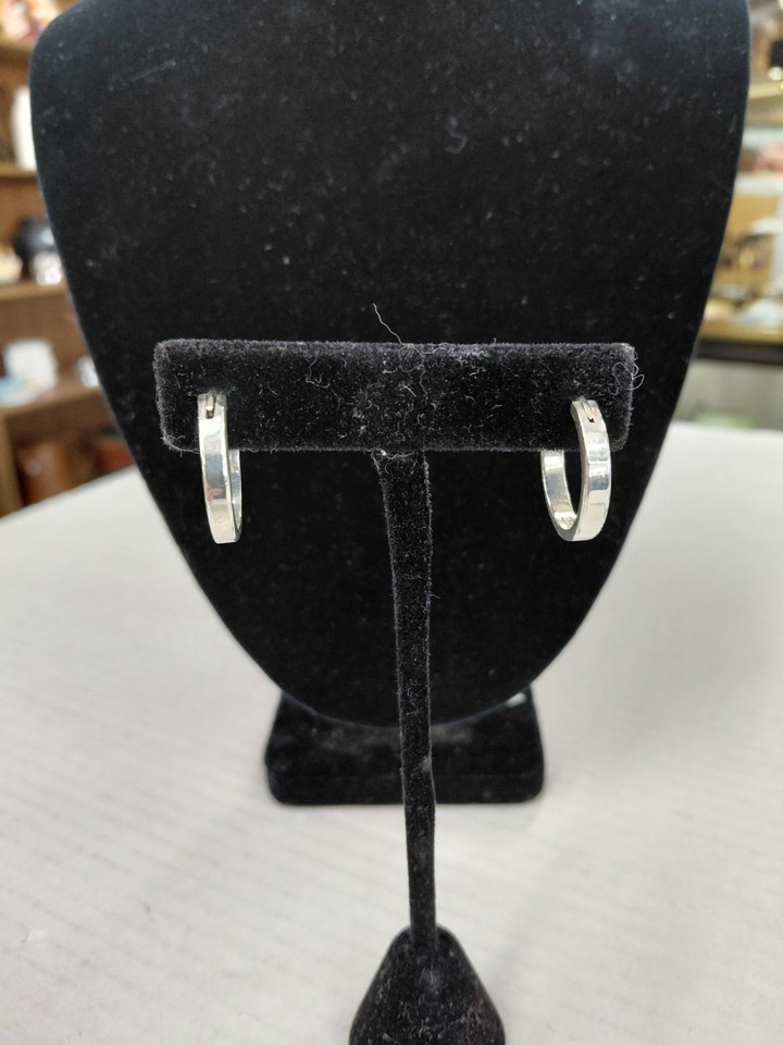 Mexico 925 Sterling Silver Earrings 7.5g Modernist Hoops Classic ...