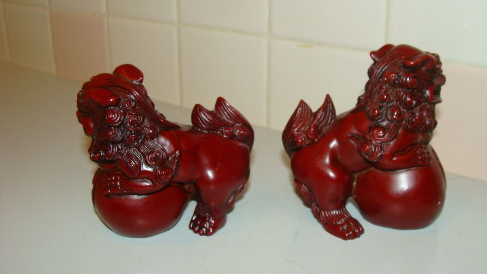 Set of 2 Chinese Feng Shui Red resin Chinese Foo Dogs Figurines | eBay