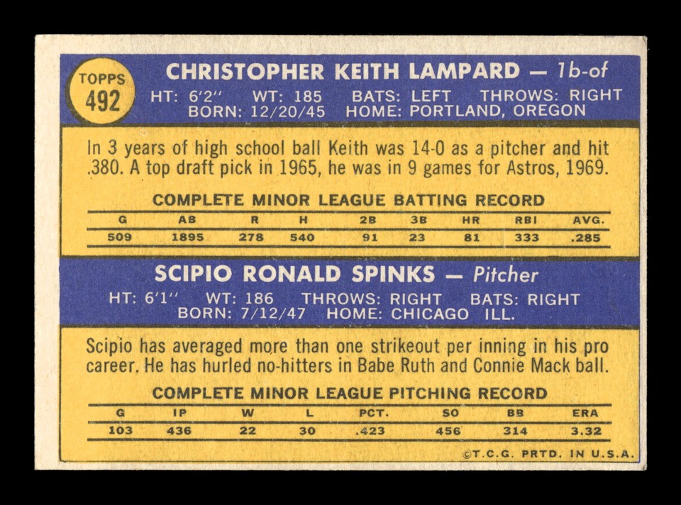 1970 Topps Baseball #492 Scipio Spinks Houston Astros | eBay