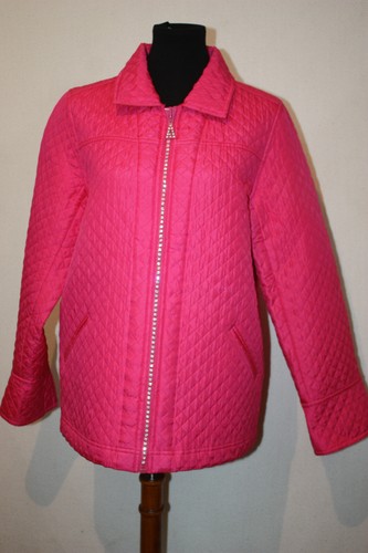 Quacker Factory Sz M Hot Pink Quilted Silk Jacket Flip Cuff Sparkle Zip ...
