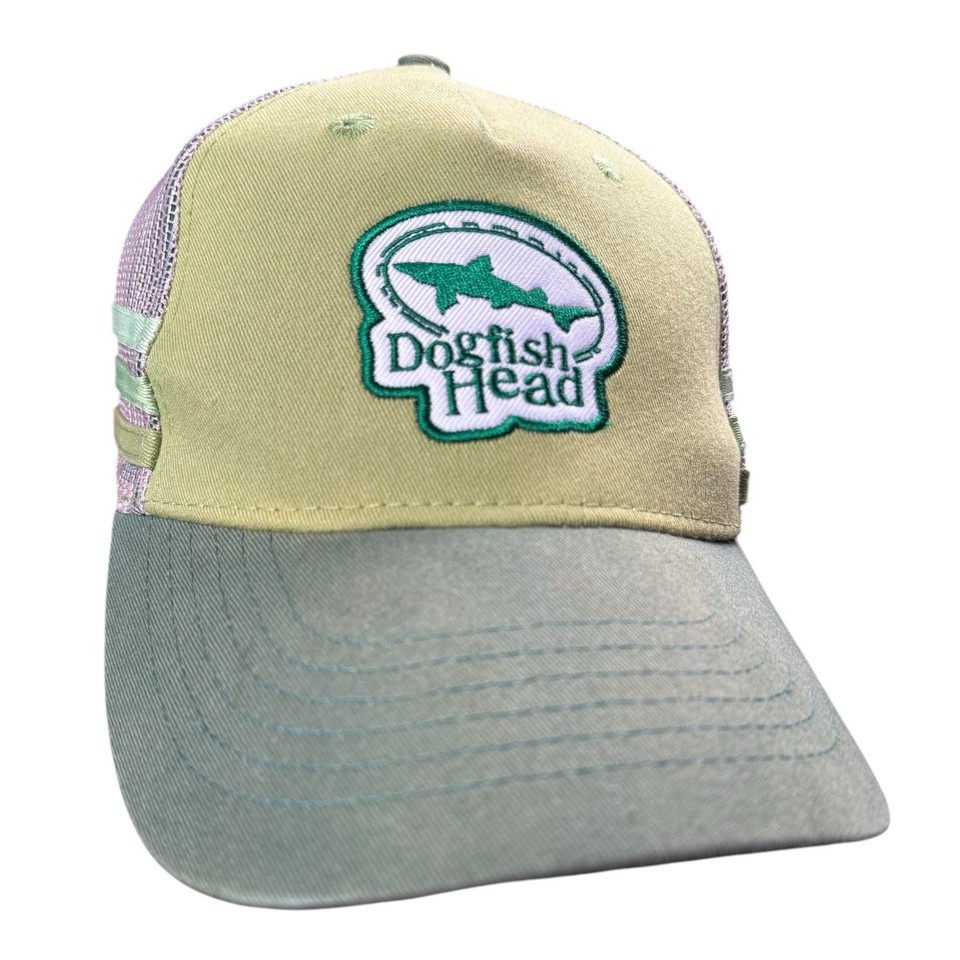 Dogfish Head Hat Cap Adult Mesh Back Trucker Biege Green Adjustable ...