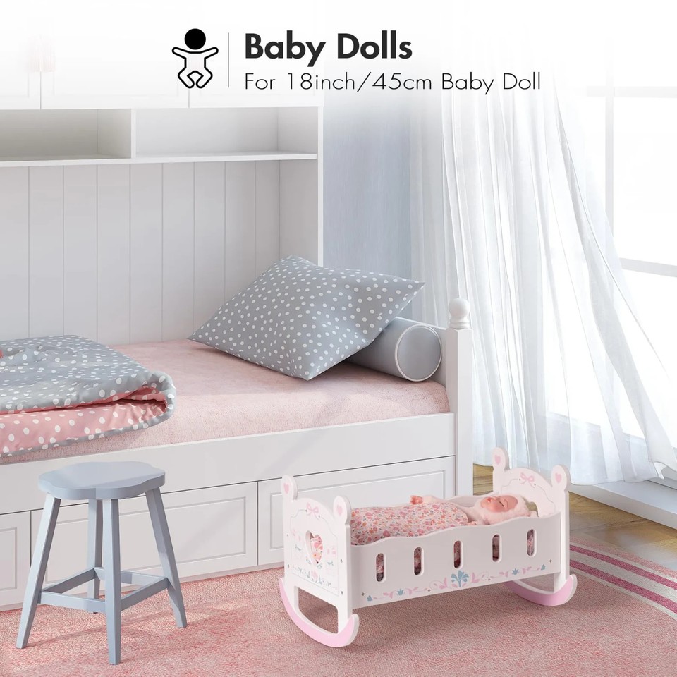 Robud Wooden Baby Doll Crib Baby Doll Bed Toys with Mattress Pillow ...