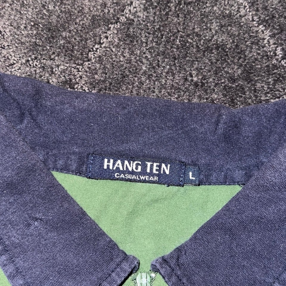 VTG Hang Ten Polo Shirt Men L Green/blue Short Sleeve 100% cotton | eBay