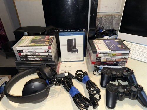 Sony PlayStation 3 PS3 Fat Console 80GB Bundle W/18 Games 2 Controllers ...