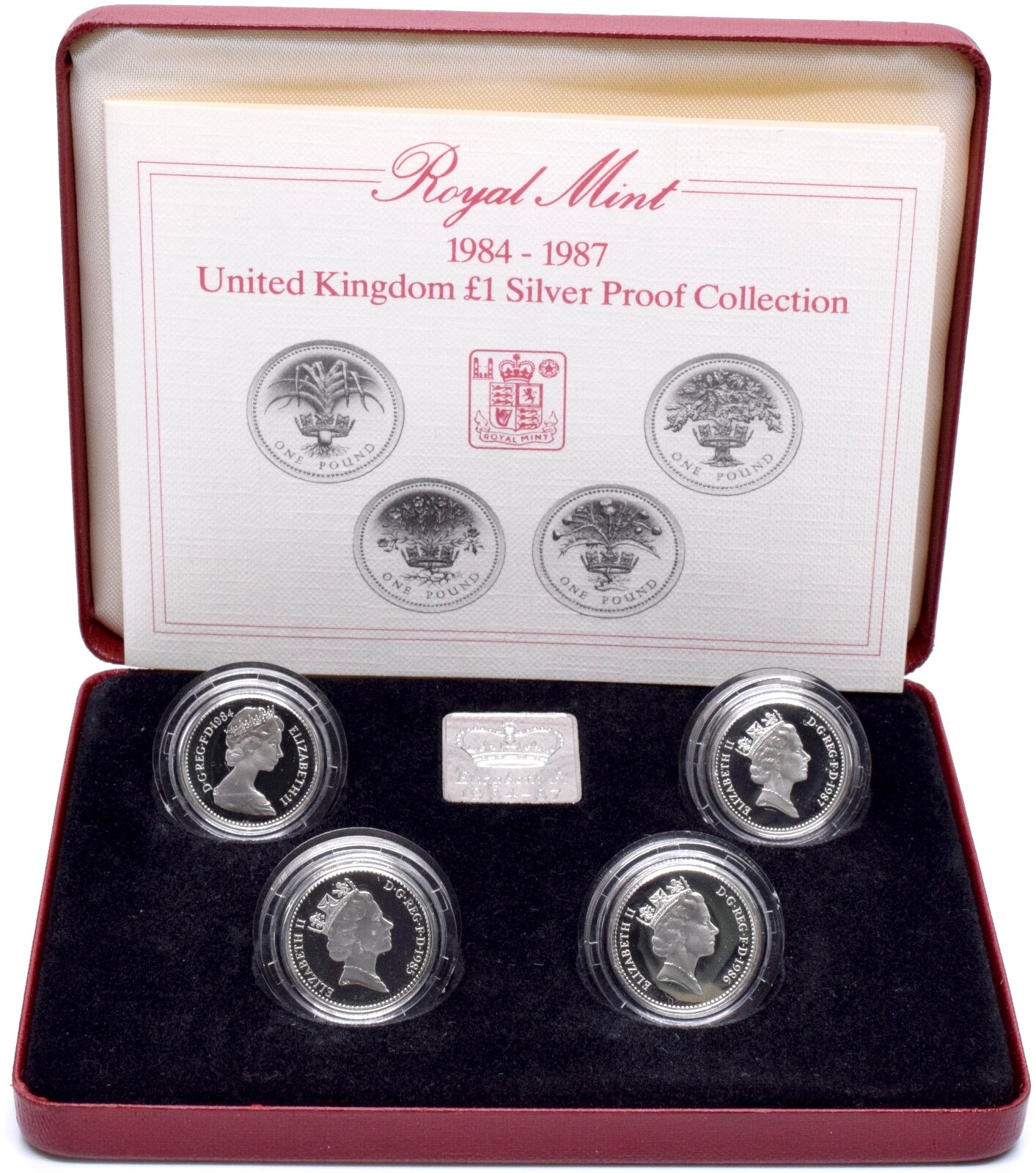 1984 1987 £1 Silver Proof Coin Collection Royal Mint Set BOX + COA ...