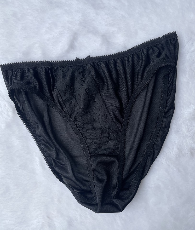 Vintage Sheer Black Nylon Panties Floral Lace Slippery High Cut Briefs ...