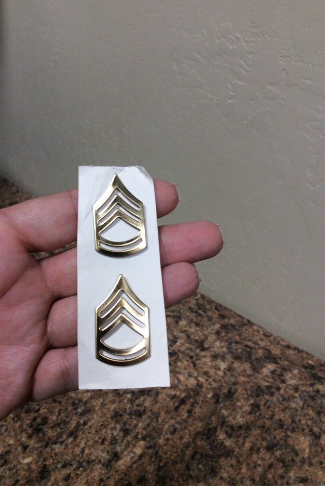 US Army Sergeant First Class Gold Shiny Rank Insignia Collar Pins Pair ...