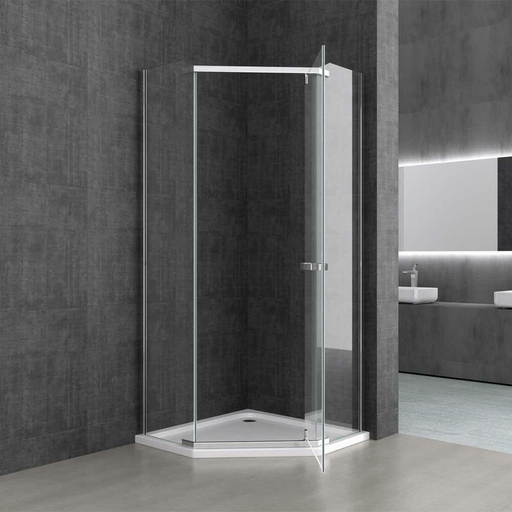 Durovin Bathroom Shower Enclosure Glass Door Pentagonal Pivot Hinged ...