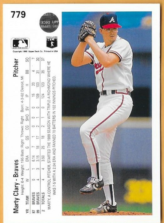 MARTY CLARY ATLANTA BRAVES #779 - UPPER DECK NM-MT 1990 | eBay