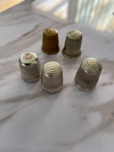 2 x Vintage Charles Horner Silver Steel Core Thimble Dorcas #7 & #8 + 3 ...