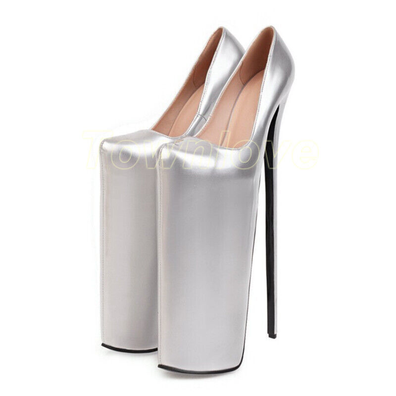Womens PU Leather Super High Platform Stiletto Pull on Casual Sexy Show ...