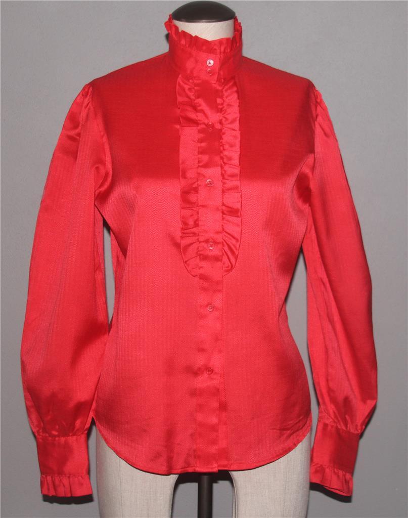 VTG Cobble Lane Tuxedo Ruffle Front Collar & Cuffs Red Secretary Blouse ...