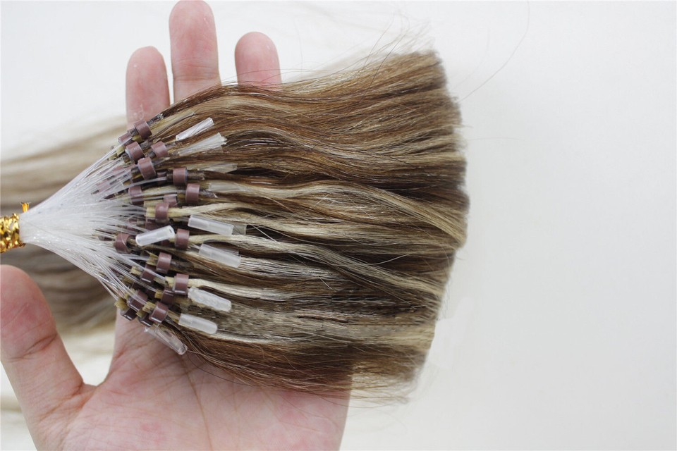 Pre-Looped Fish Line Micro Ring Beads Link Hair Extensions Real Remy ...