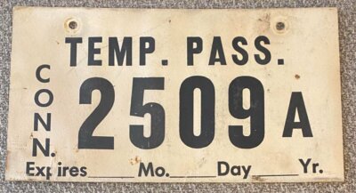 Connecticut 1987 TEMPORARY (PAPER) License Plate TAG # 2509A | eBay