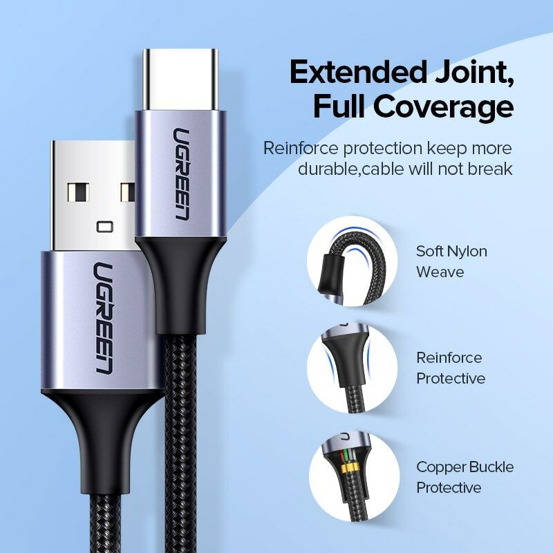 Ugreen USB C Nylon Braided Cable Fast Charge Data Grey Silver. 0.25m ...