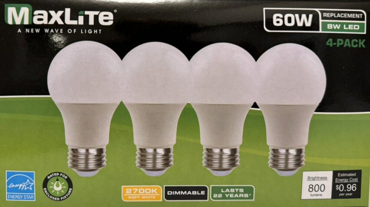 4 MaxLite 60-Watt Frosted White Soft White A19 LEDs w/Standard Medium Base | eBay