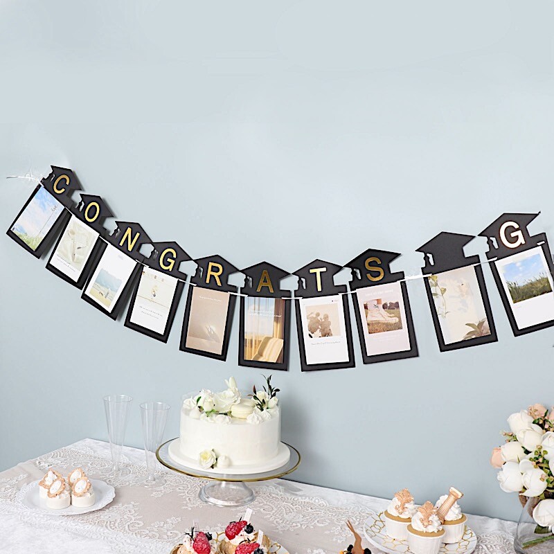 5.5 feet Black Gold Congrats Grad Paper Hanging Graduation GARLAND ...