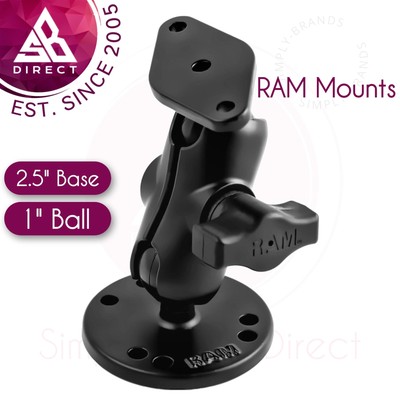 RAM 1" Ball Mount Short Double Socket Arm 2.5" Round Base & Diamond ...
