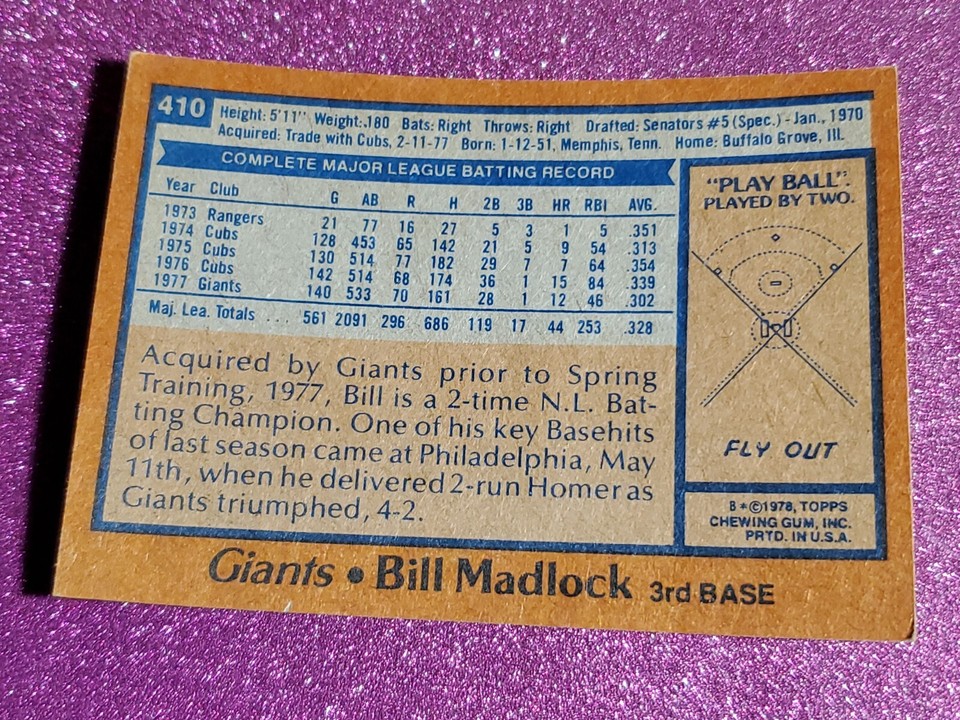 1978 Topps Bill Madlock #410 San Francisco Giants | eBay