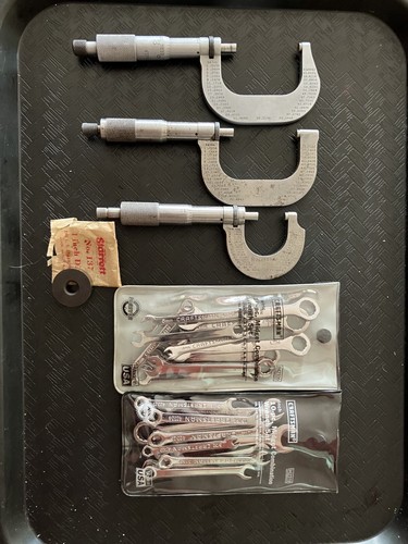 Vtg USA Lot 3 Starrett Micrometers & 2 Sears Craftsman Midget Combo ...