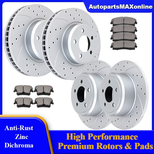 Front Rear Drilled Slotted Brake Rotors and Pads for V6 Dodge Charger ...