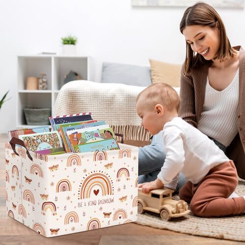 Boho Rainbow Storage Basket for Kids Pink Girls Butterfly Flower Shelf ...