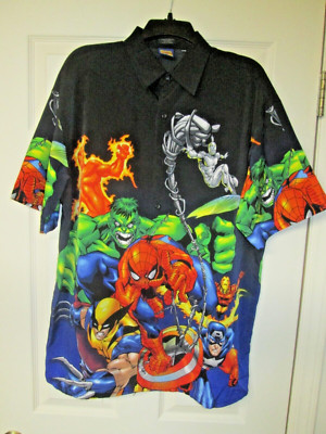 Vintage Marvel Shirt Men's Medium Button up All Over Print X Men ...