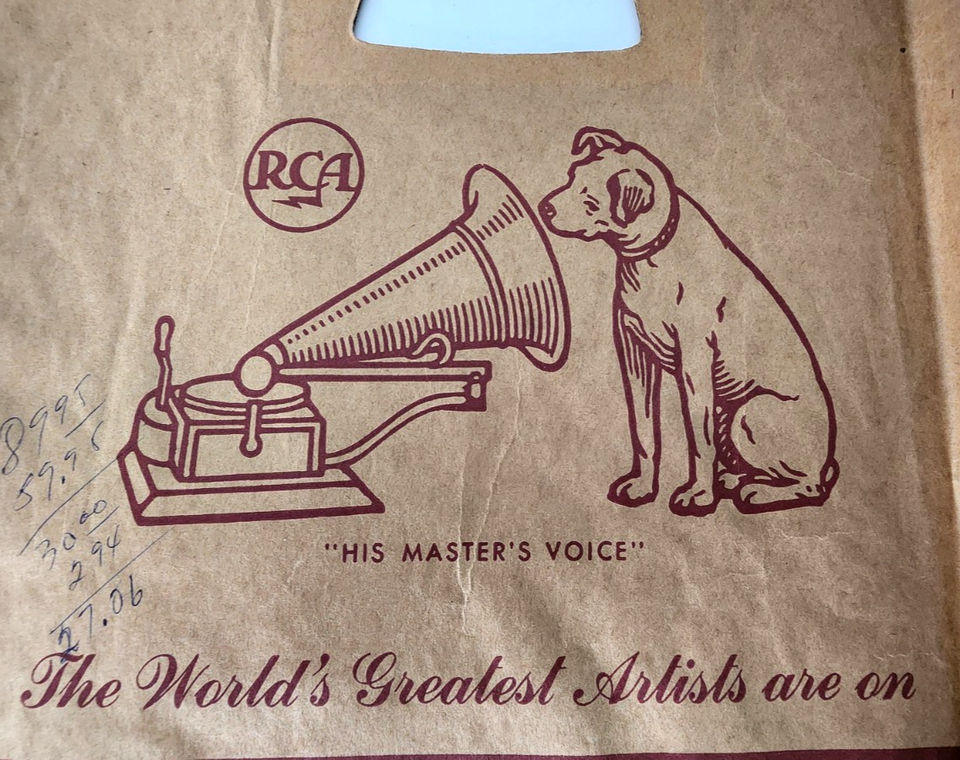 Vintage RCA Victor Record Store Paper Bag Nipper Dog 78 RPM Advertising ...