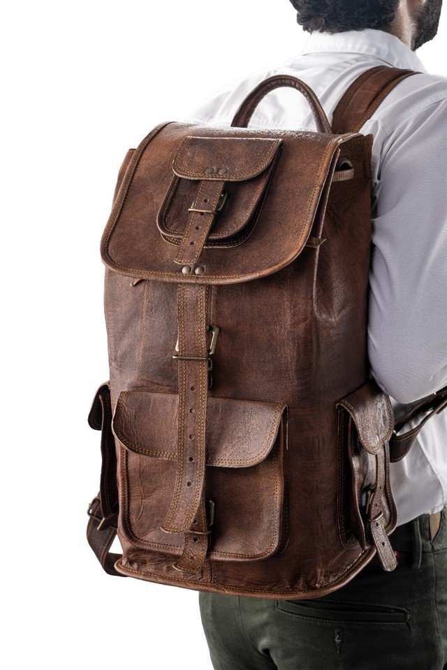 24" Vintage Genuine Leather Laptop Rucksack Daypack Backpack Unisex ...