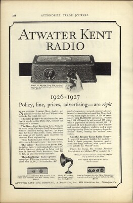 1926 PAPER AD CAR AUTO Atwater Kent Radio Model 35 Receiver 32 20 Hall ...