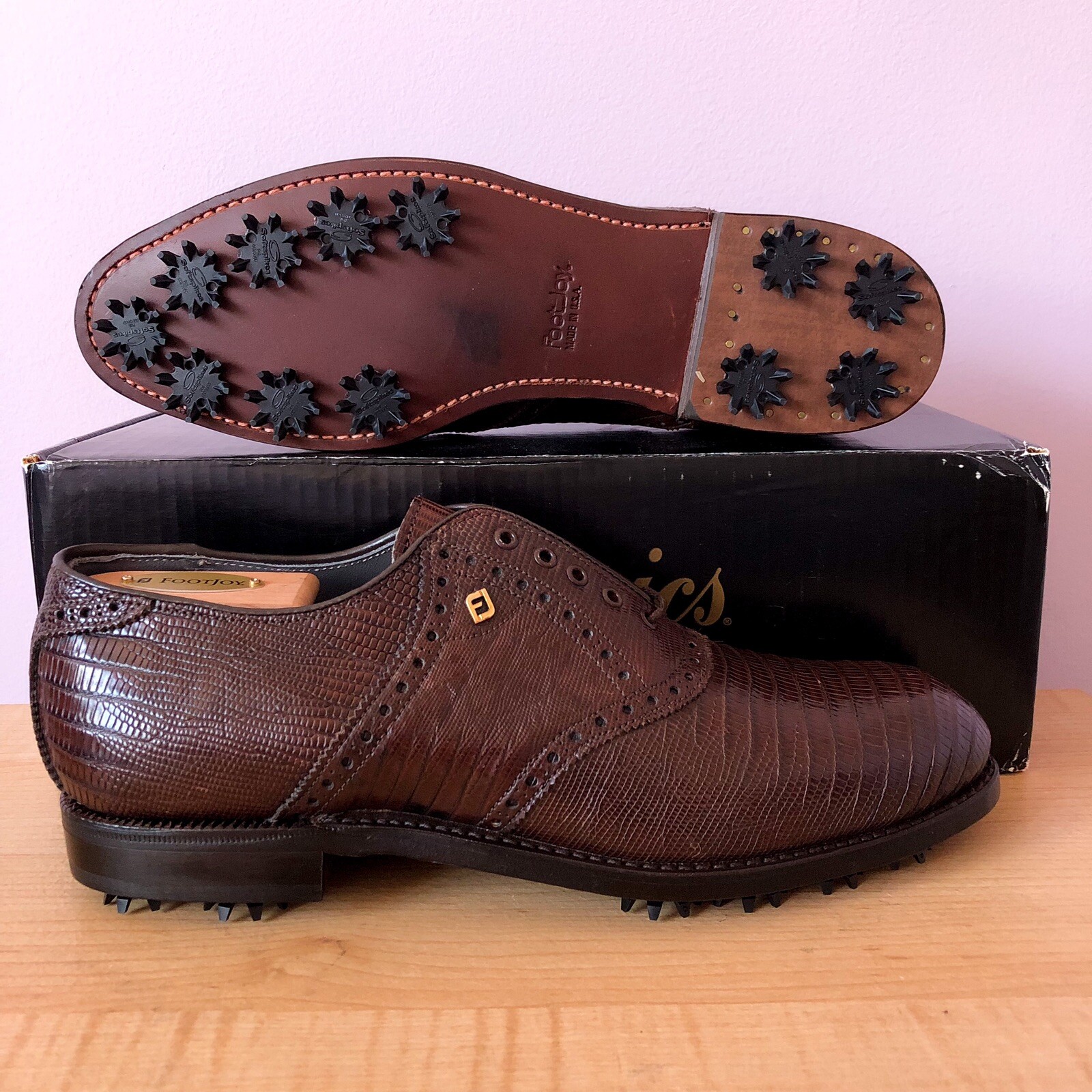 NEW FootJoy Classics Brown Tegu Lizard saddle golf shoes Men's 10B ...