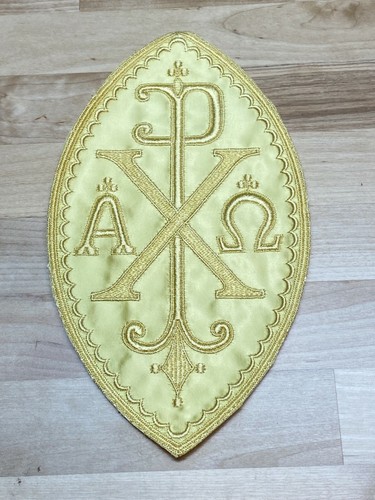 GOLD VESTMENT APPLIQUE WITH CHI-RHO & ALPHA OMEGA | eBay