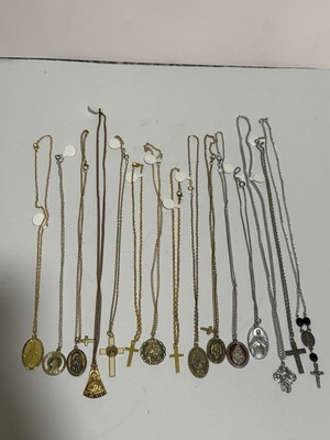 Catholic Saint Charms Pendants Medals On Chains Lot Of 15 Gold & Silver ...