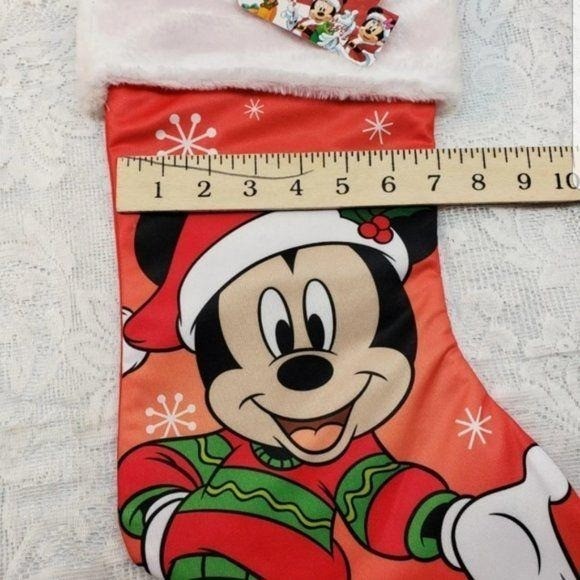 Disney Mickey Mouse Christmas Stocking 18" Red & White Satin With ...