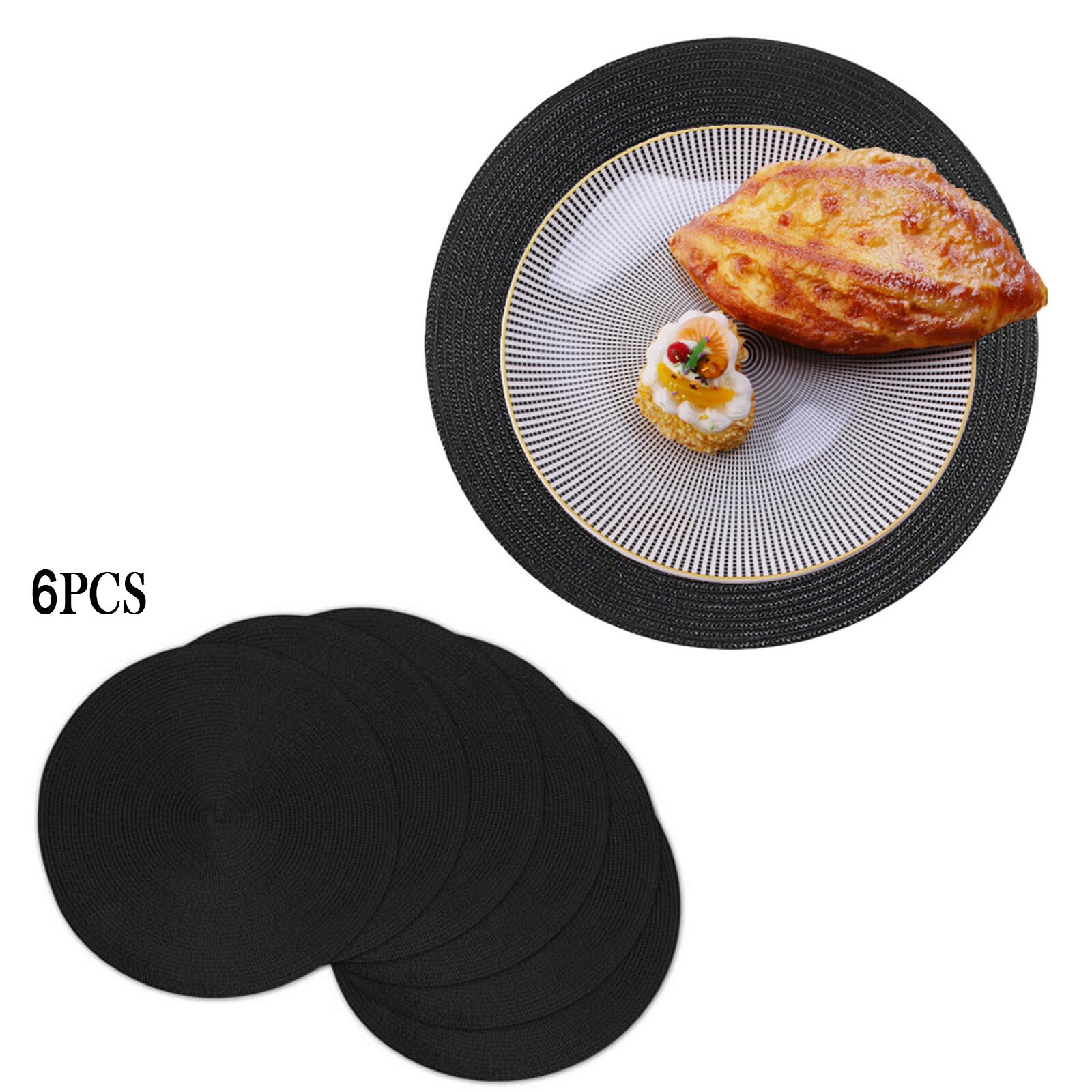 6 piece Set 15in Dining Mat Meal Mat Woven Round Mat Tableware Cup ...