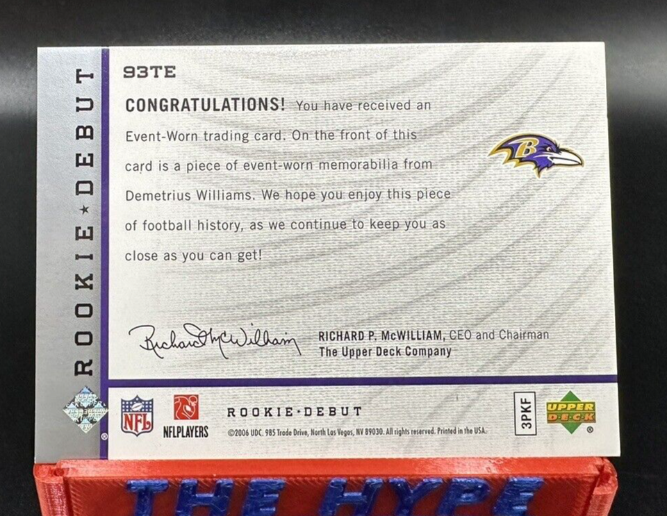 Demetrius Williams Ravens Jersey 2006 Upper Deck Rookie Debut Relic ...